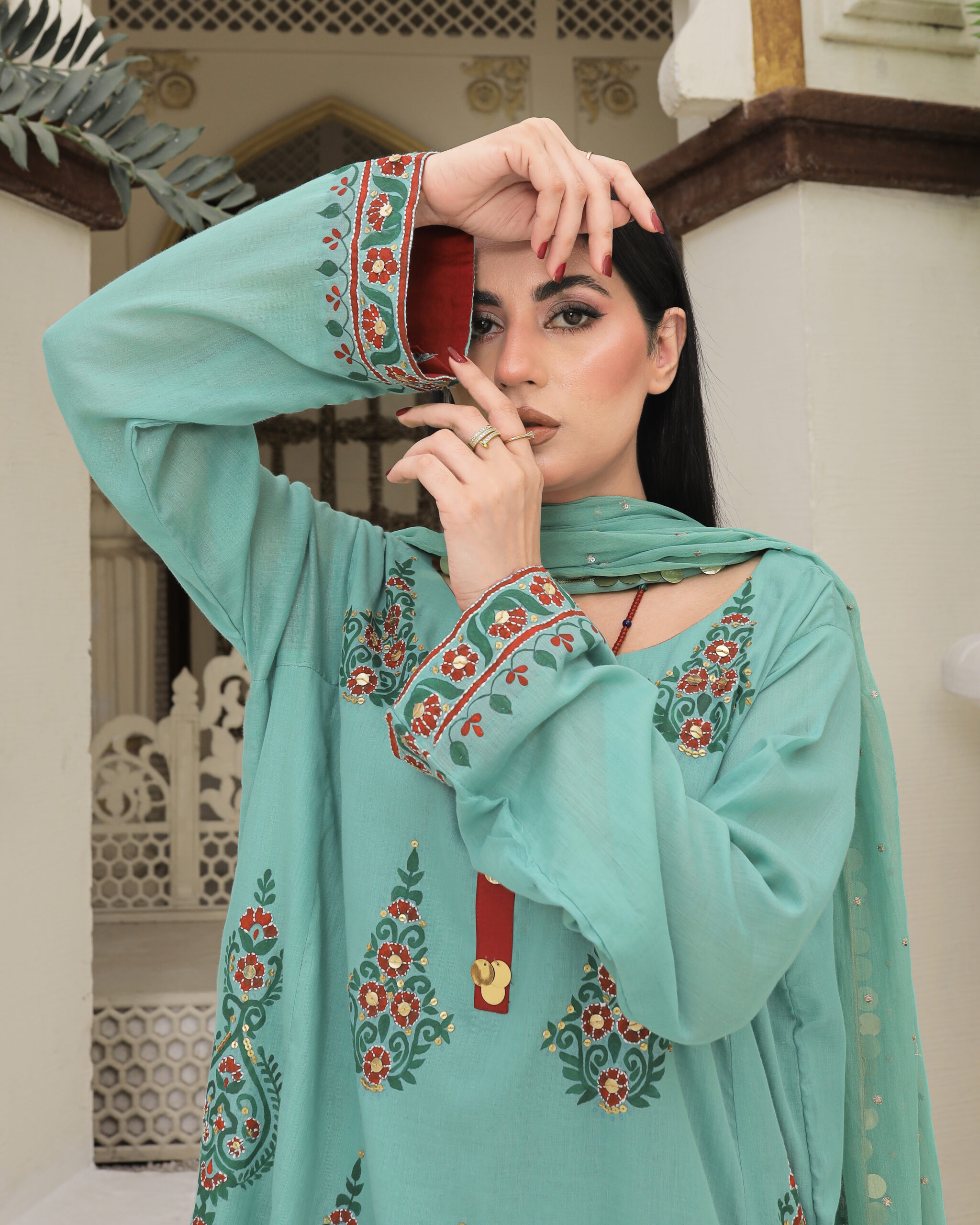 SAAND – Pine Green Lucknow Style Kurta Set – EmeraldStudio